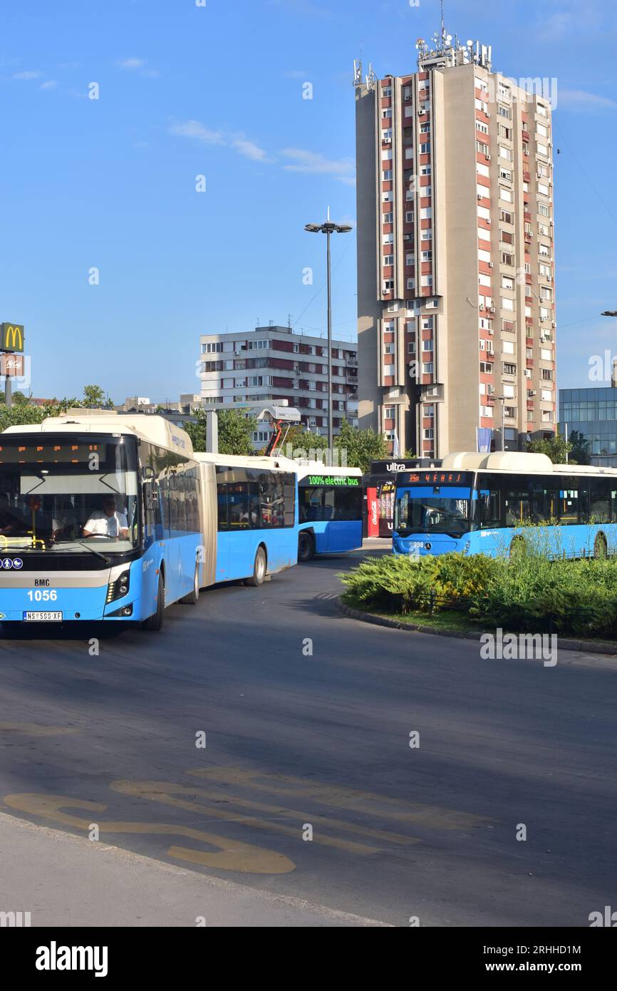 Public transport buses on a bus station. Mix of old and new, electric ...
