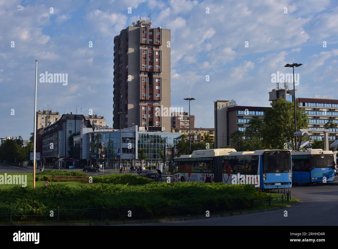 Public transport buses on a bus station. Mix of old and new, electric ...