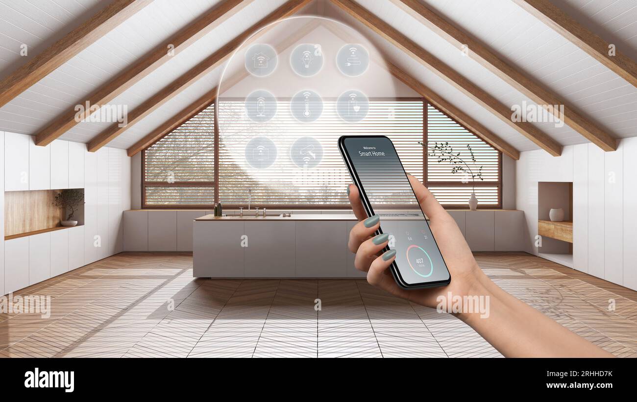 Smart home technology interface on phone app, augmented reality ...
