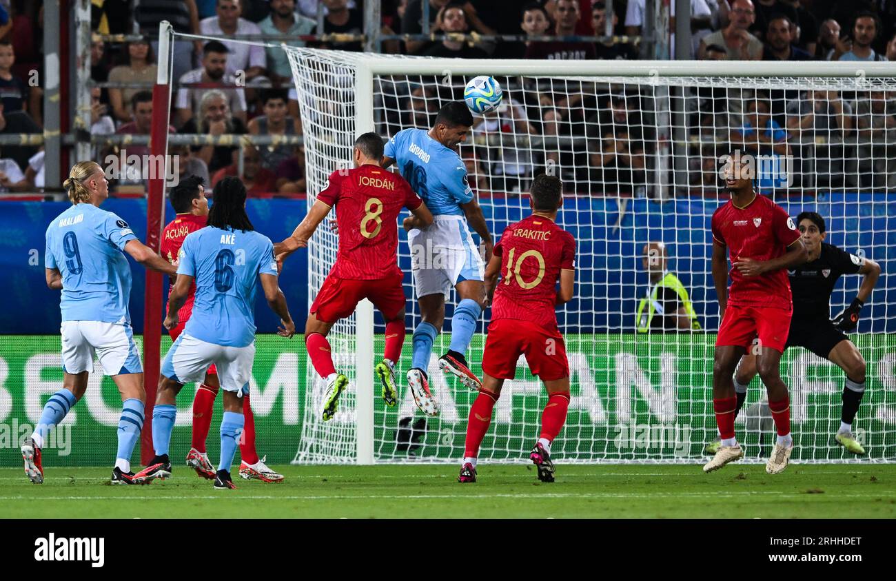 Piraeus, Greece. 16 August, 2023: Rodri of Manchester City competes in ...