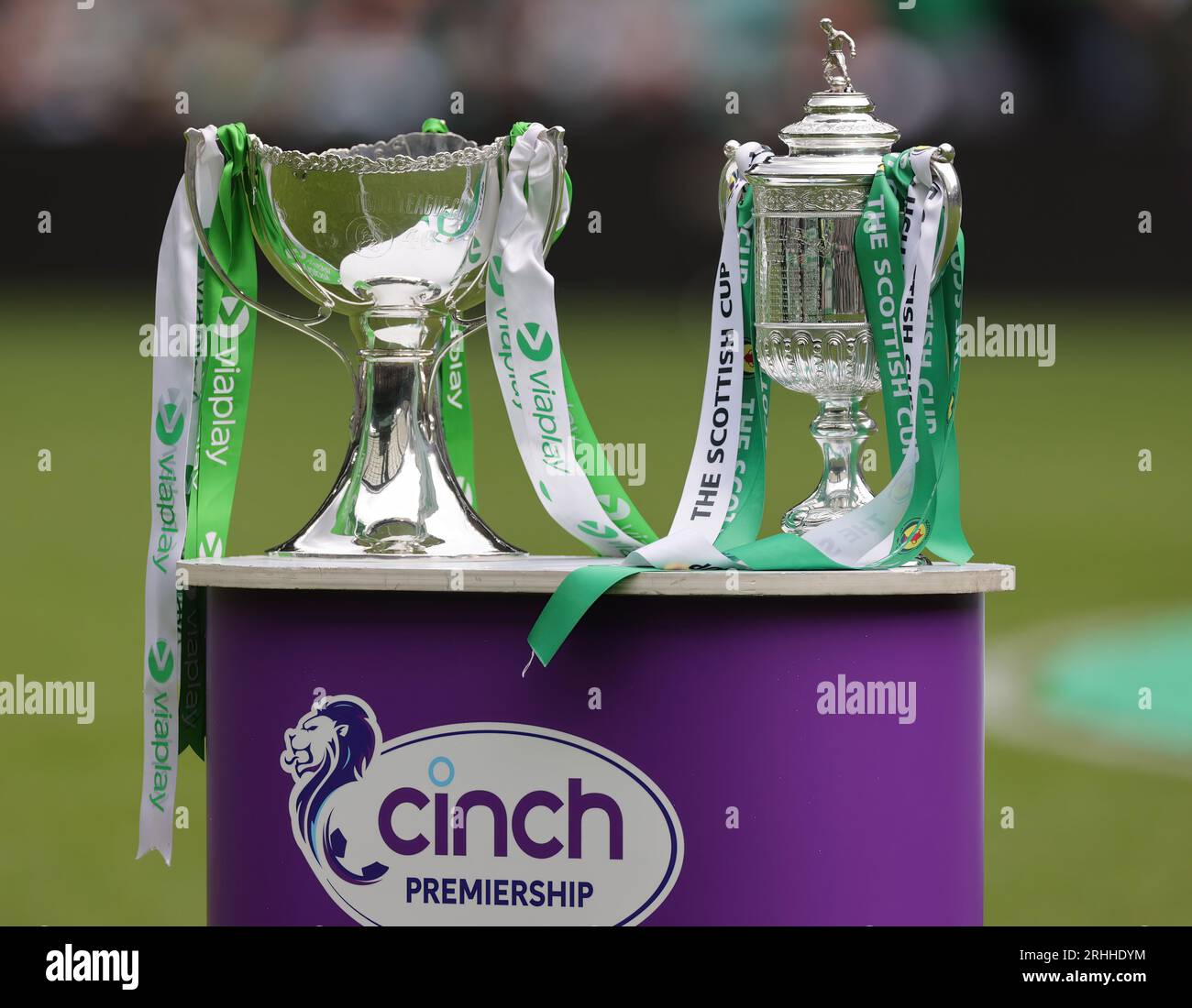 Celtic's Viaplay Cup and The Scottish Cup on display before the cinch ...
