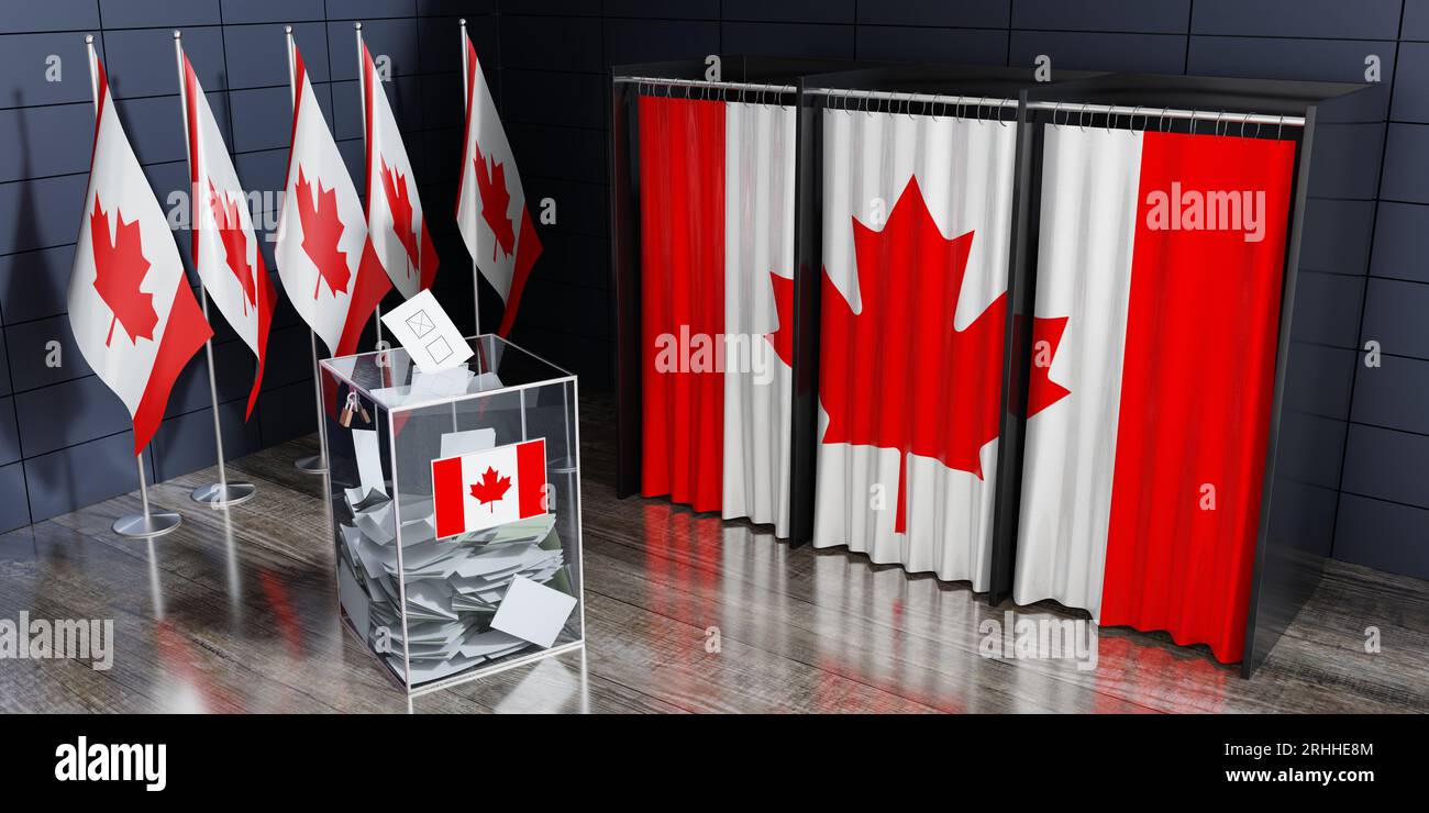 Canada - voting booths and ballot box - election concept - 3D ...