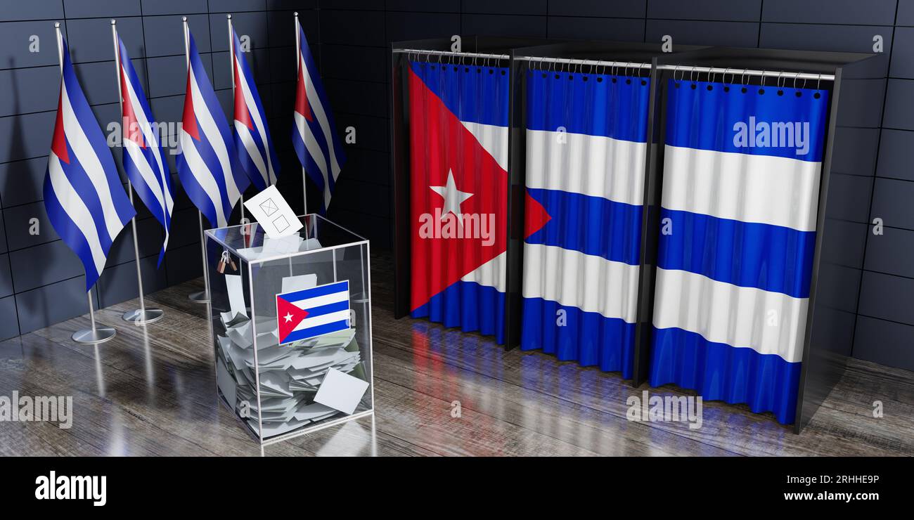 Cuba - voting booths and ballot box - election concept - 3D ...