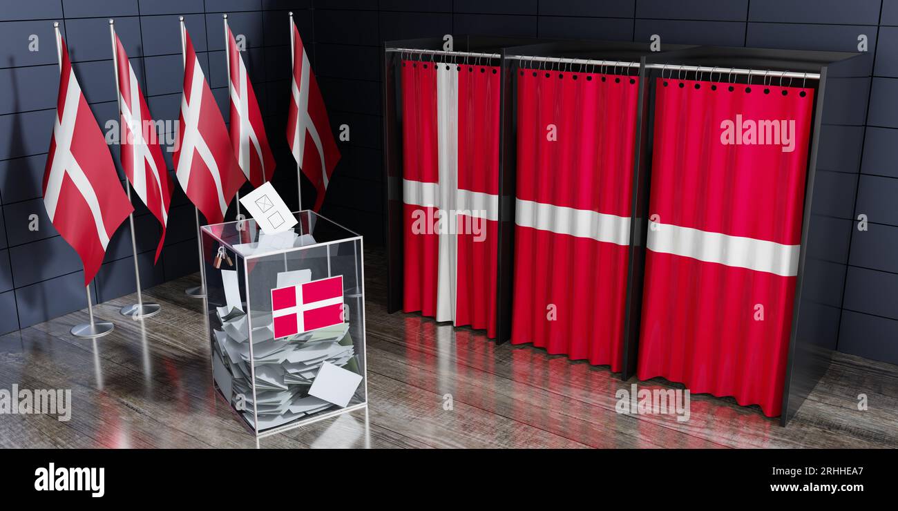 Denmark - voting booths and ballot box - election concept - 3D ...