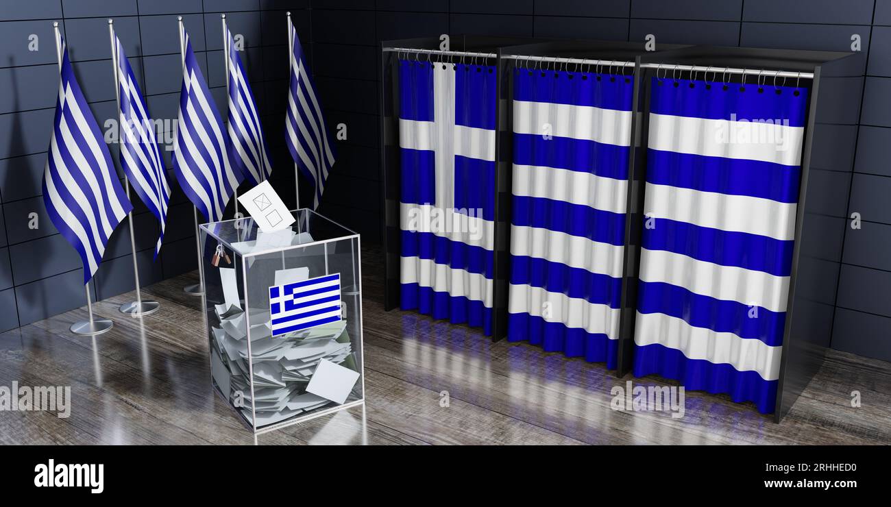 Greece - voting booths and ballot box - election concept - 3D ...