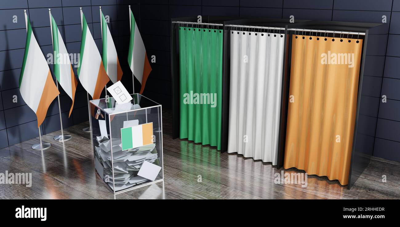 Ireland - voting booths and ballot box - election concept - 3D ...