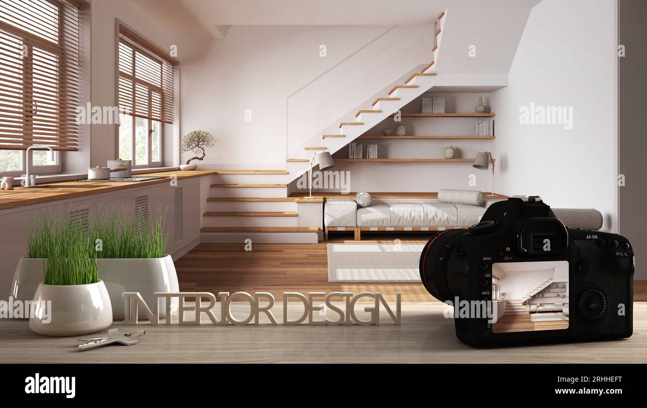 Architect photographer designer desktop concept, camera on wooden work ...