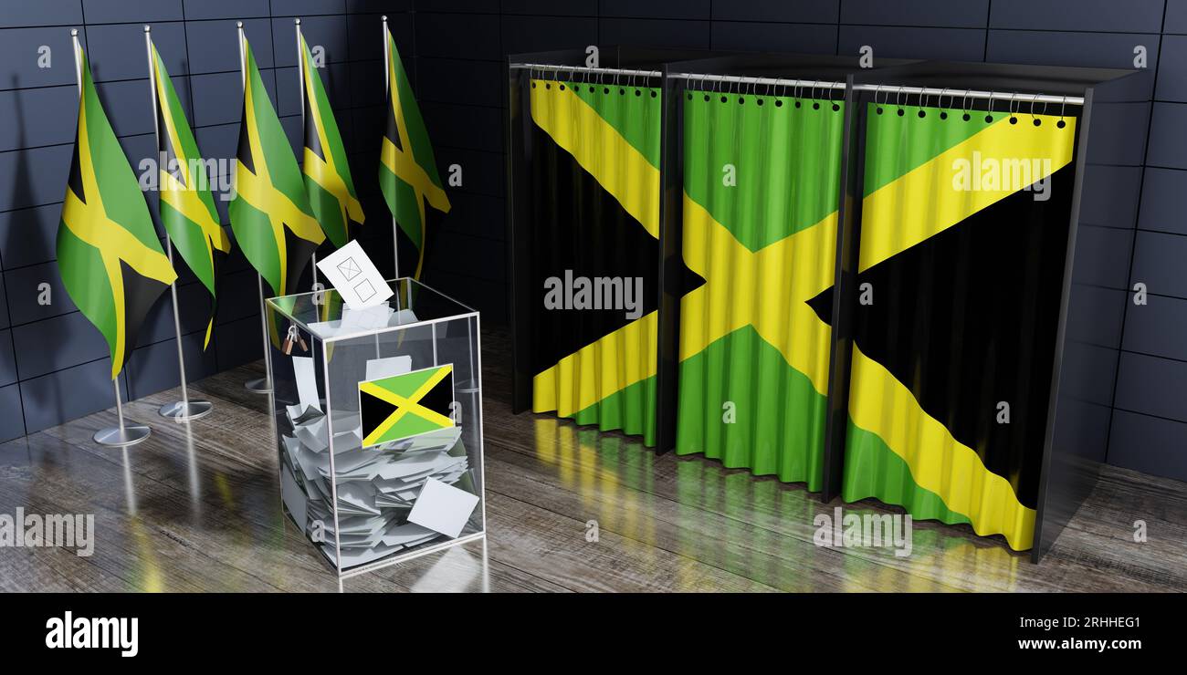 Jamaica - voting booths and ballot box - election concept - 3D ...