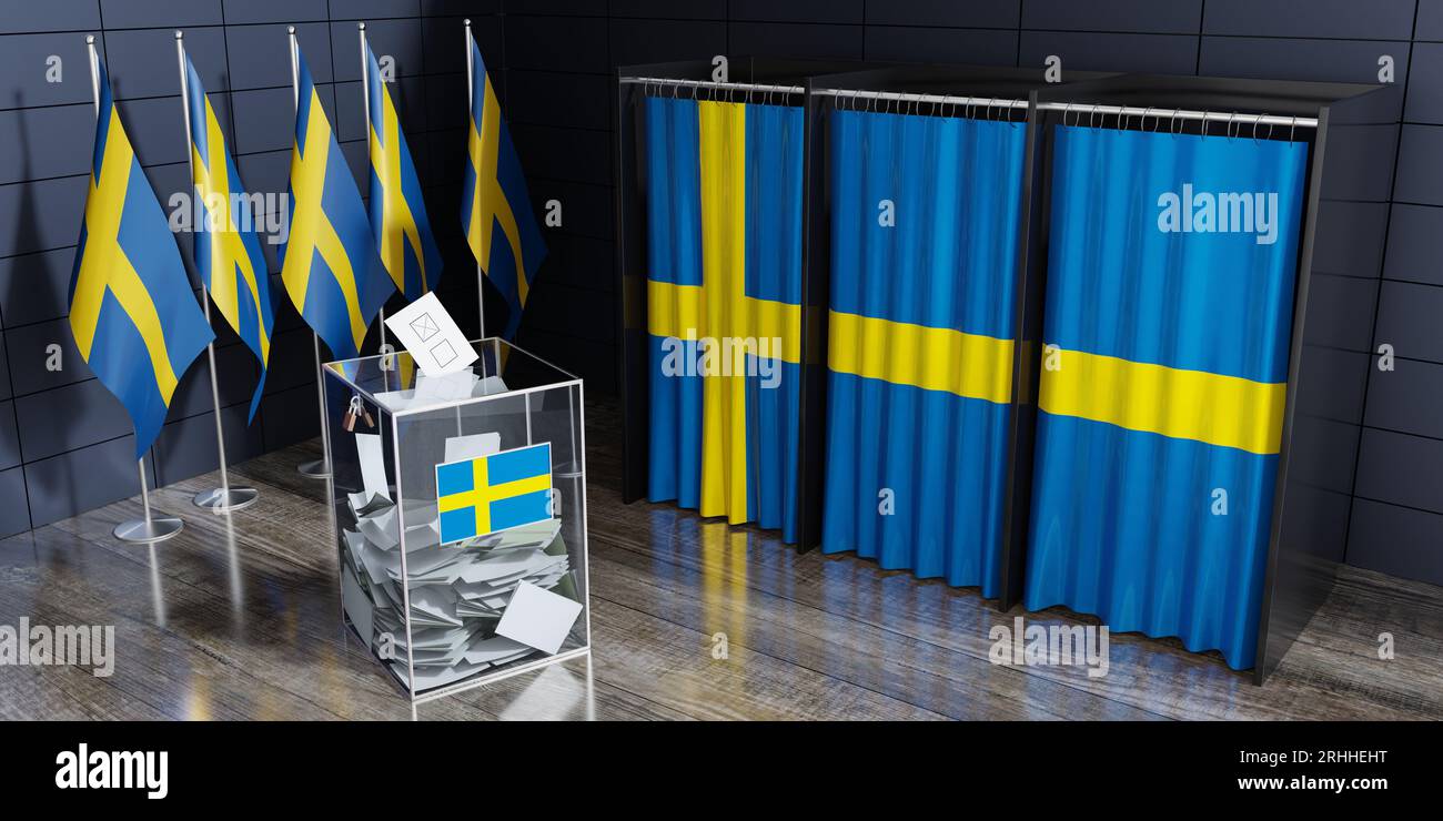 Sweden - voting booths and ballot box - election concept - 3D ...