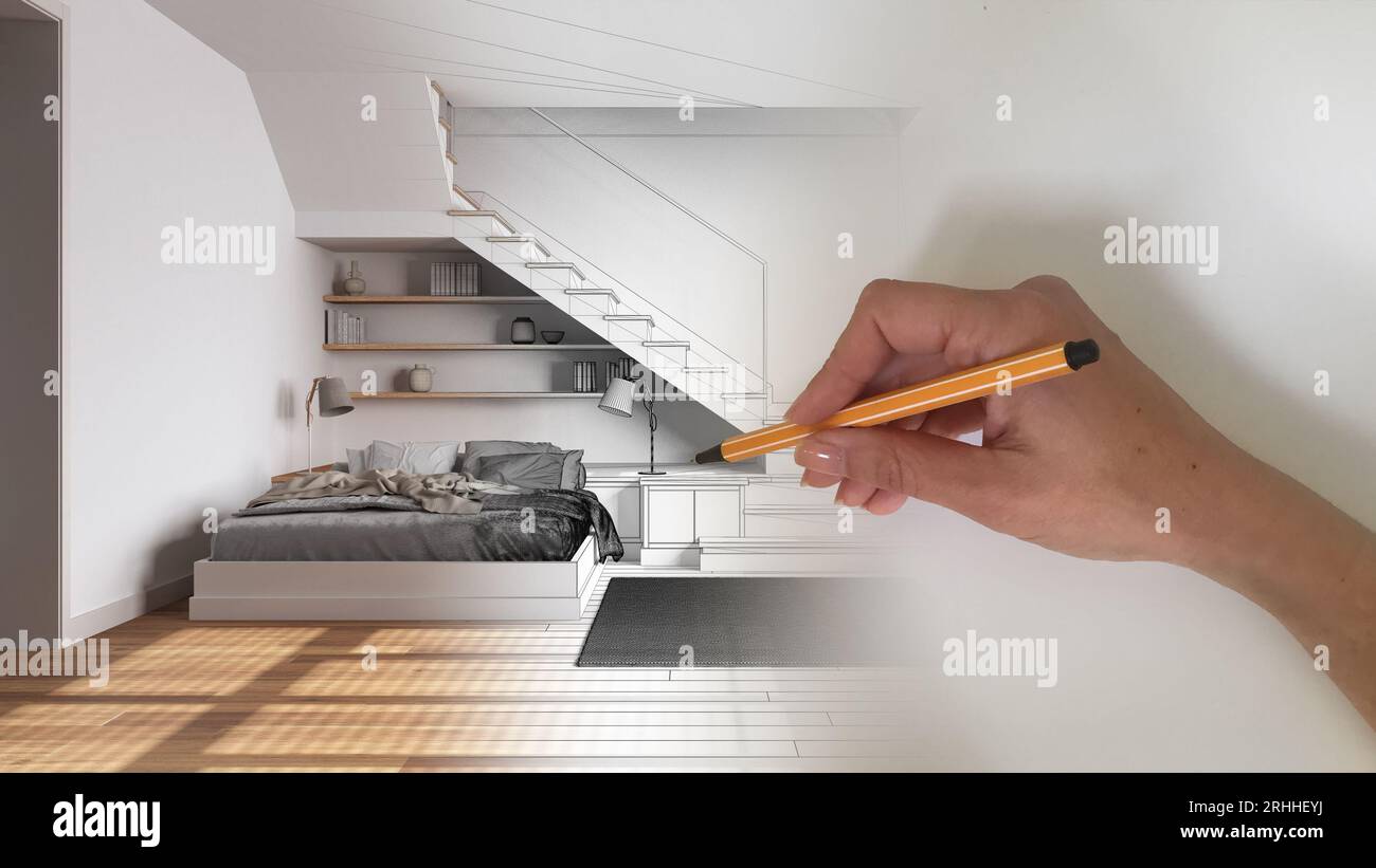 Architect interior designer concept: hand drawing a design interior ...