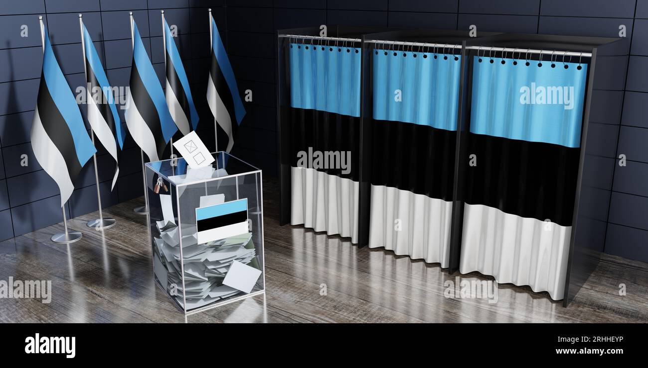 Estonia - voting booths and ballot box - election concept - 3D ...