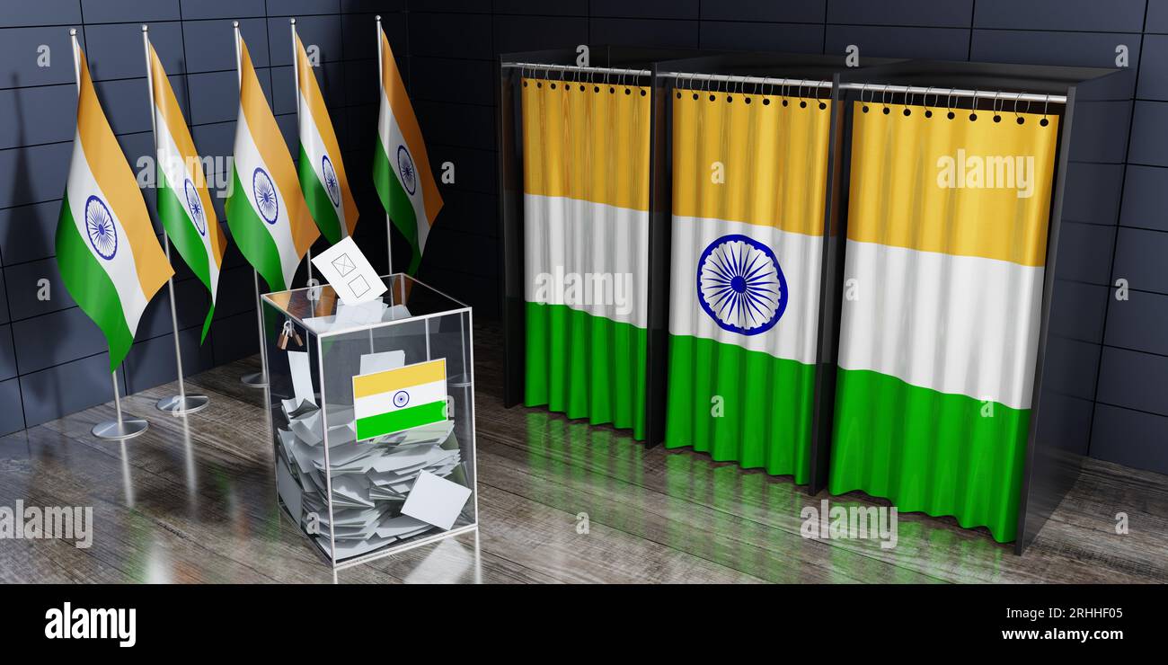 India - voting booths and ballot box - election concept - 3D ...