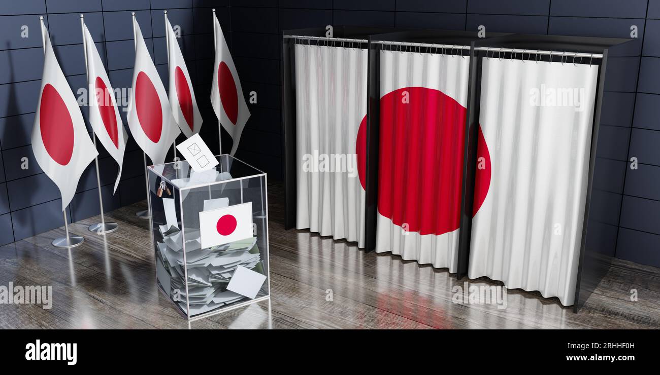 Japan - voting booths and ballot box - election concept - 3D ...