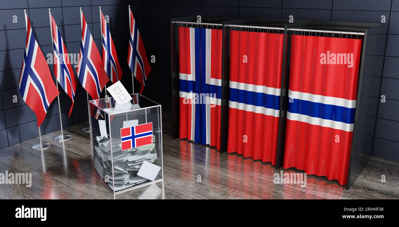Norway - voting booths and ballot box - election concept - 3D ...