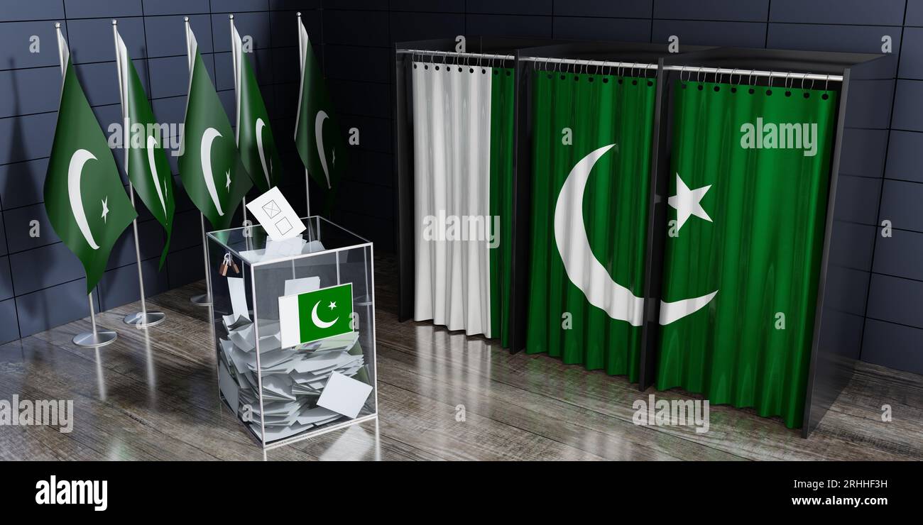 Pakistan - voting booths and ballot box - election concept - 3D ...