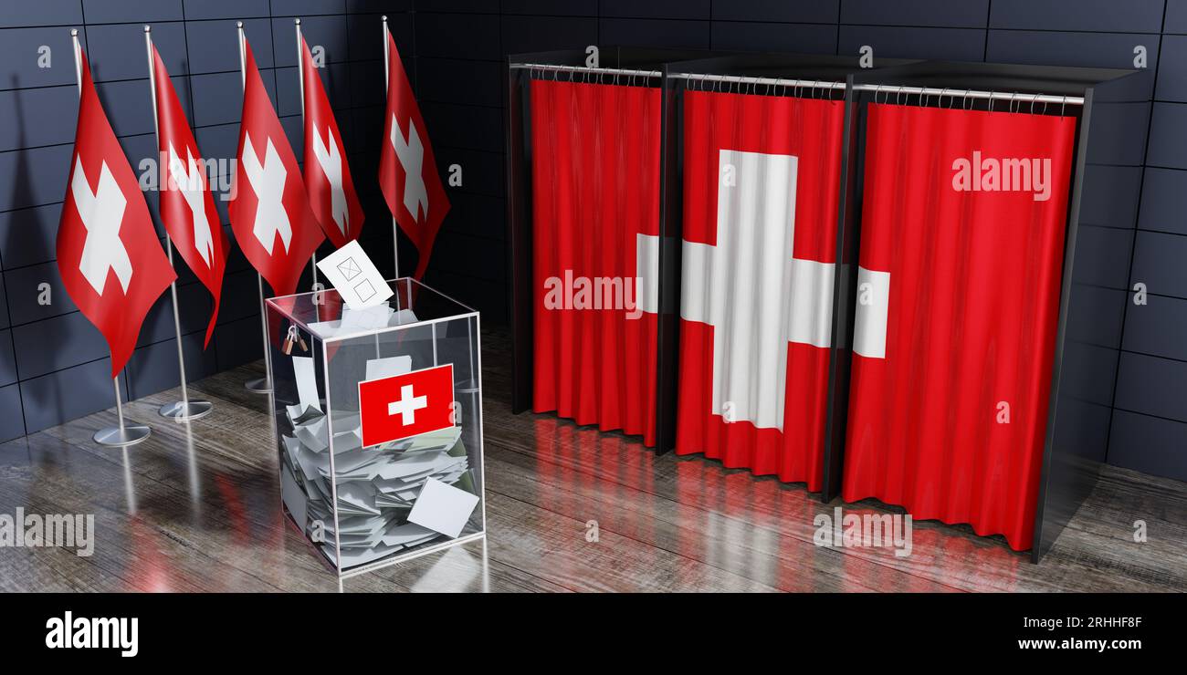 Switzerland - voting booths and ballot box - election concept - 3D ...