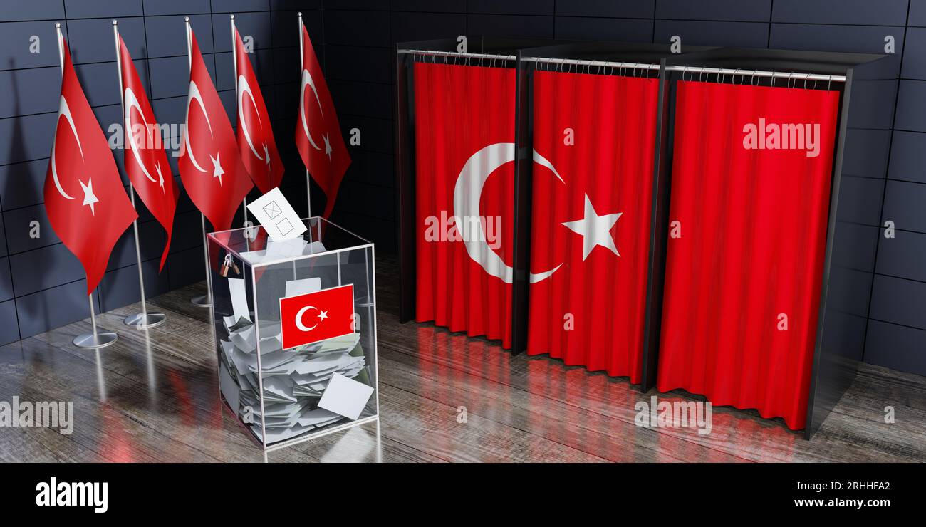 Turkey - voting booths and ballot box - election concept - 3D ...