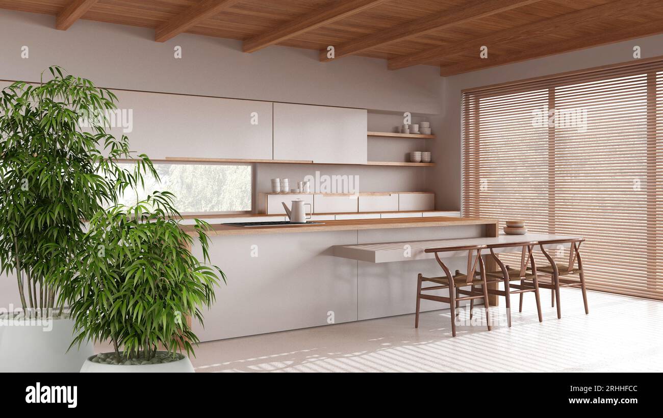 Zen interior with potted bamboo plant, natural interior design concept ...