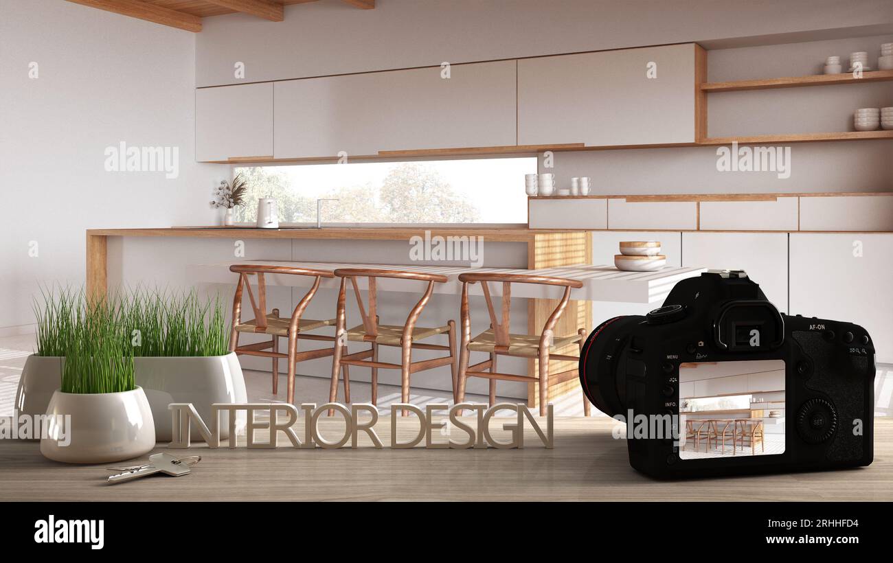 Architect photographer designer desktop concept, camera on wooden work ...