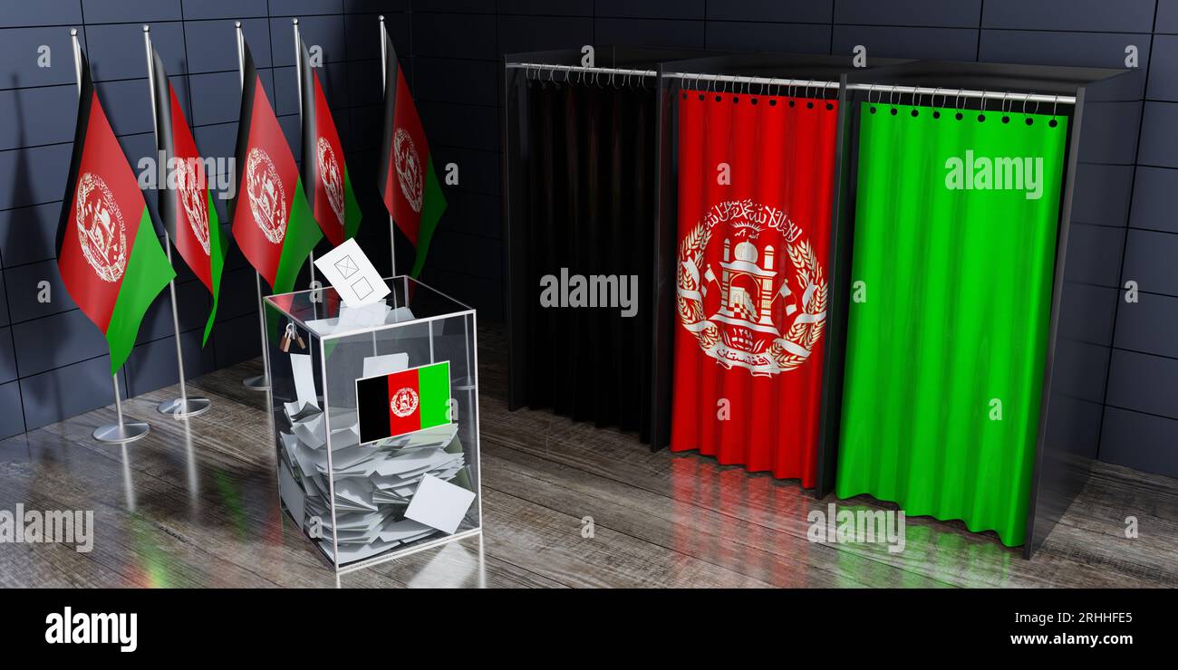 Afghanistan - voting booths and ballot box - election concept - 3D ...