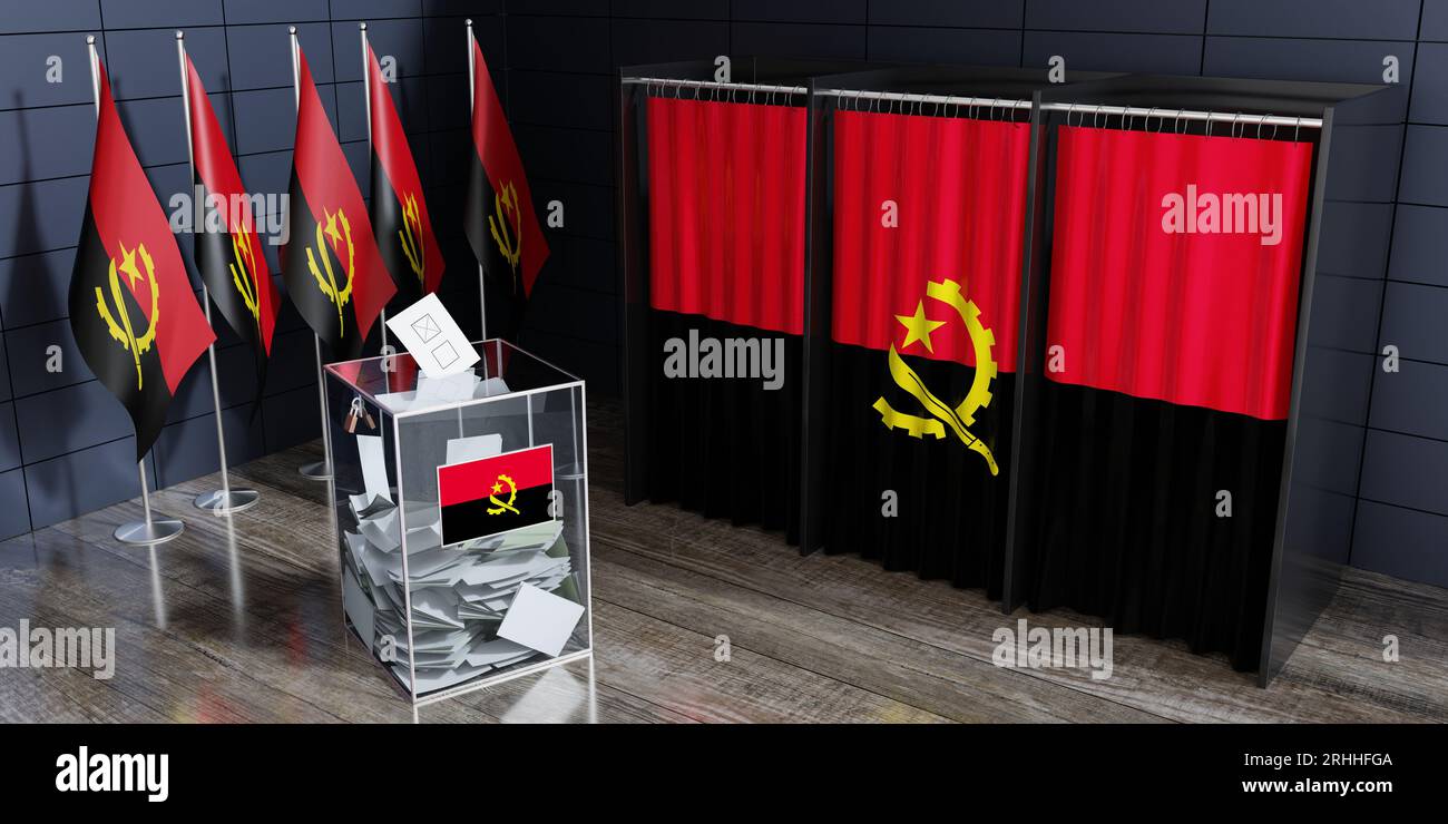 Angola - voting booths and ballot box - election concept - 3D ...