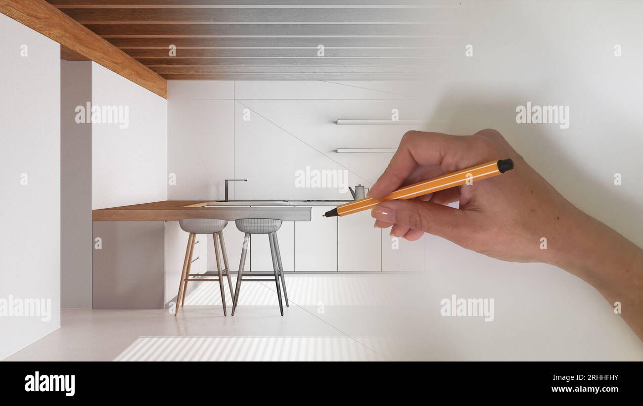 Architect interior designer concept: hand drawing a design interior ...