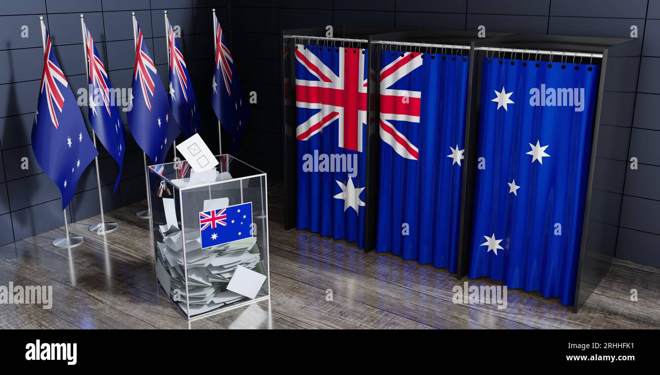 Australia - voting booths and ballot box - election concept - 3D ...