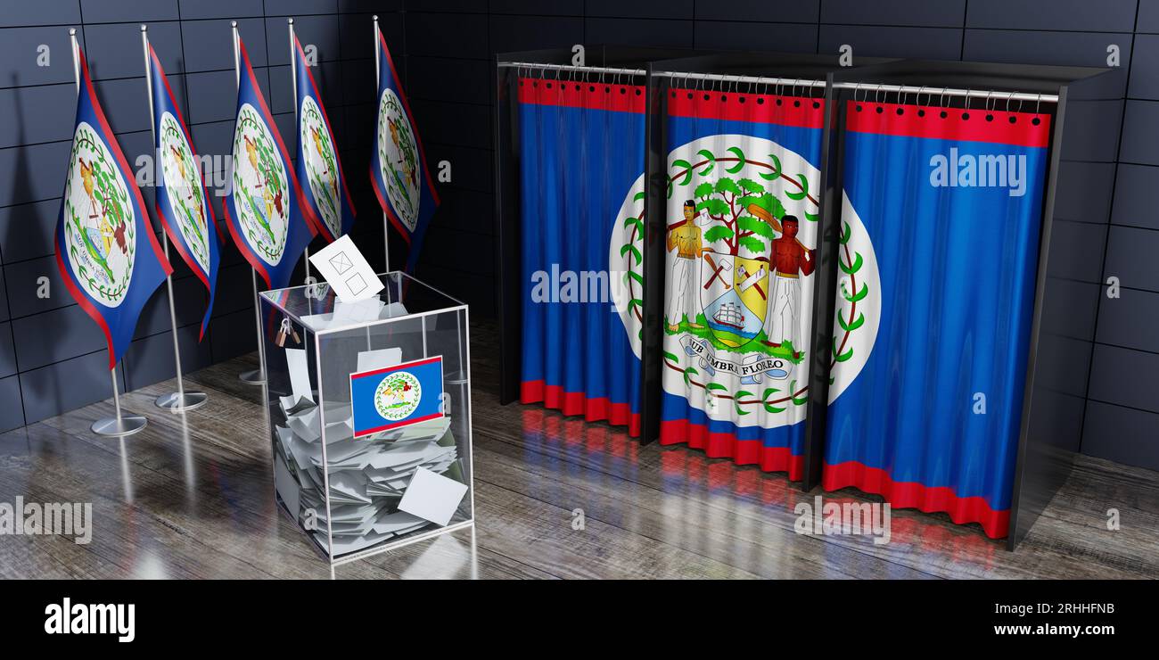 Belize - voting booths and ballot box - election concept - 3D ...