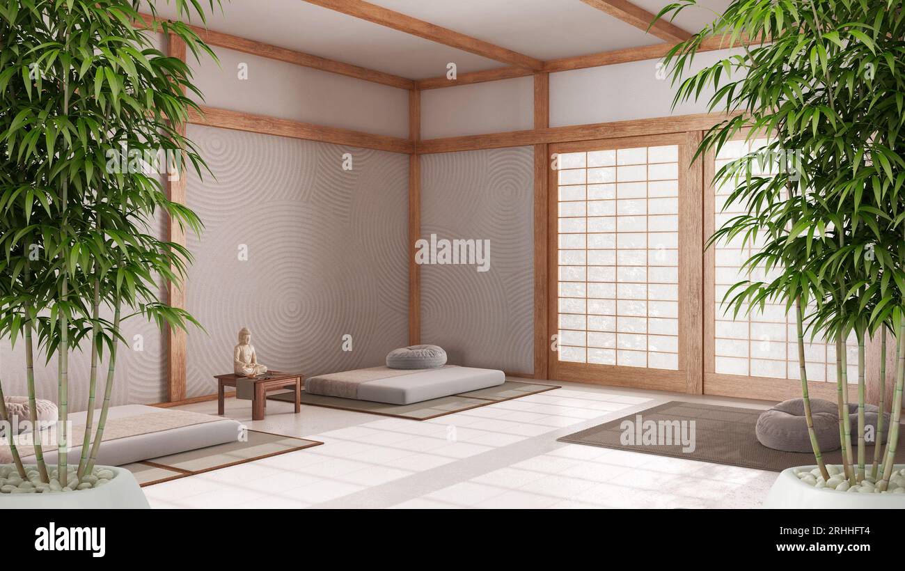 Zen interior with potted bamboo plant, natural interior design concept ...