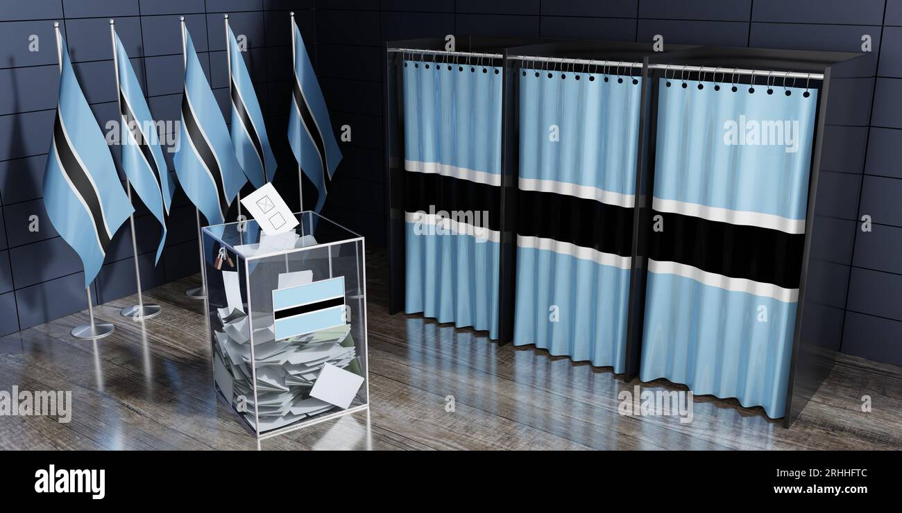 Botswana - voting booths and ballot box - election concept - 3D ...