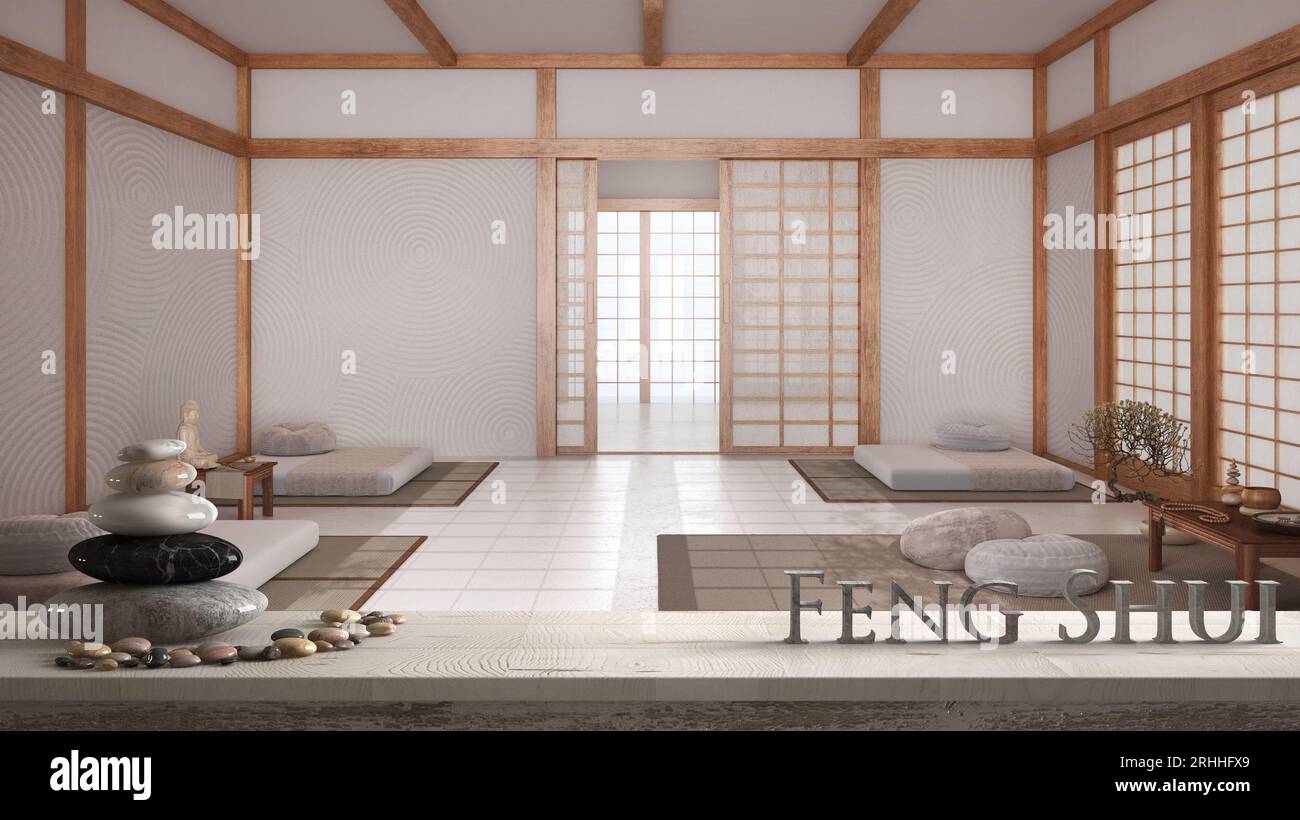 Wooden vintage table shelf with pebble balance and 3d letters making ...