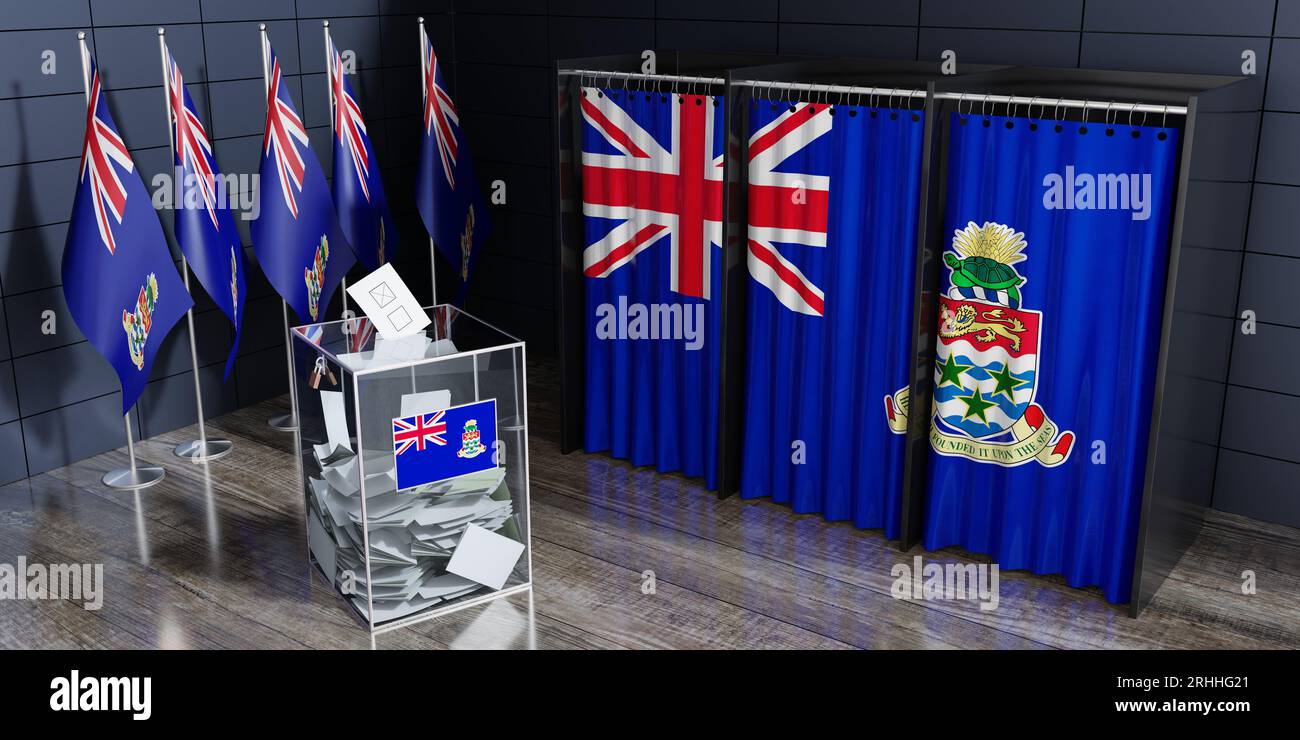 Cayman Islands - voting booths and ballot box - election concept - 3D ...