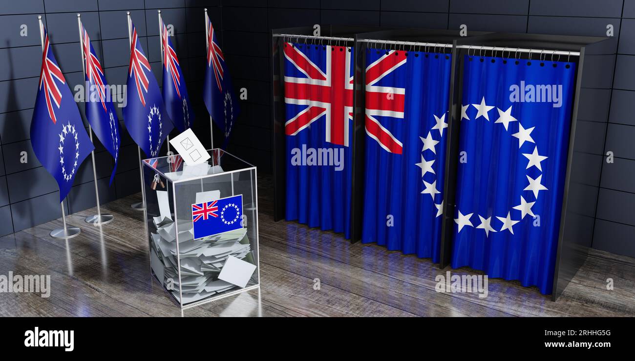 Cook Islands - voting booths and ballot box - election concept - 3D ...