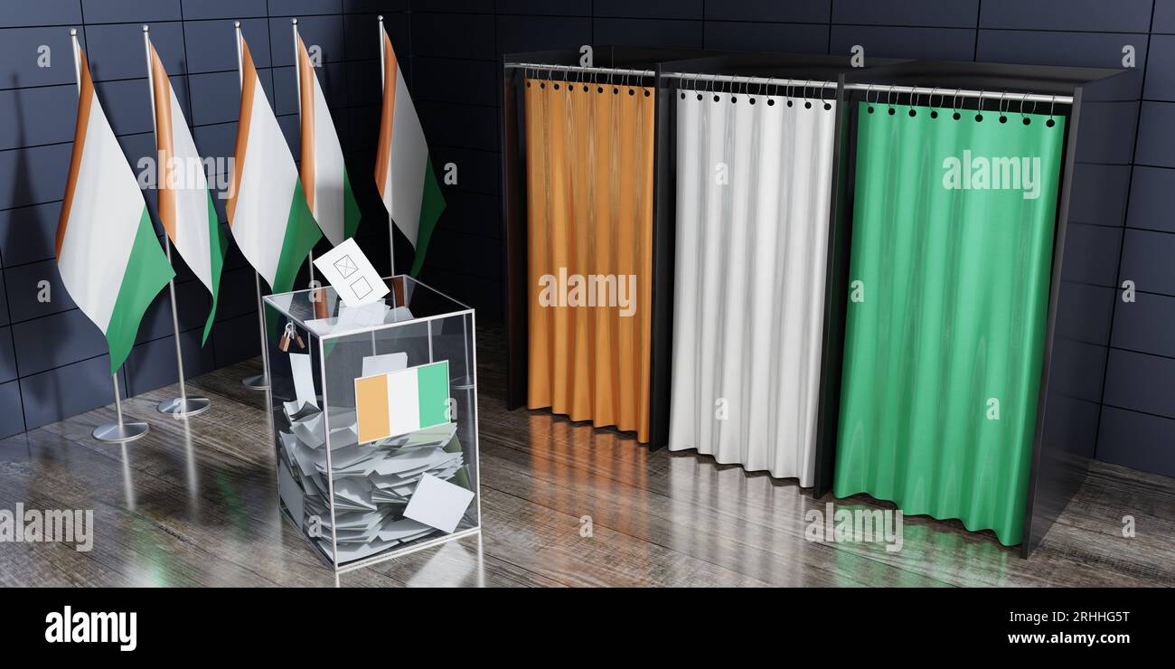Ivory Coast - voting booths and ballot box - election concept - 3D ...