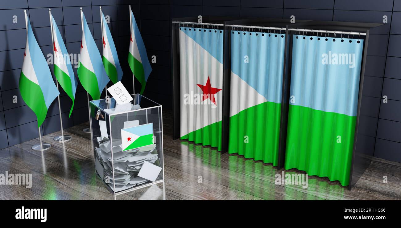 Djibouti - voting booths and ballot box - election concept - 3D ...