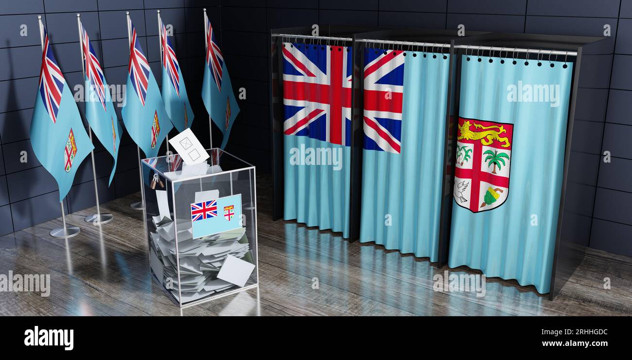 Fiji - voting booths and ballot box - election concept - 3D ...