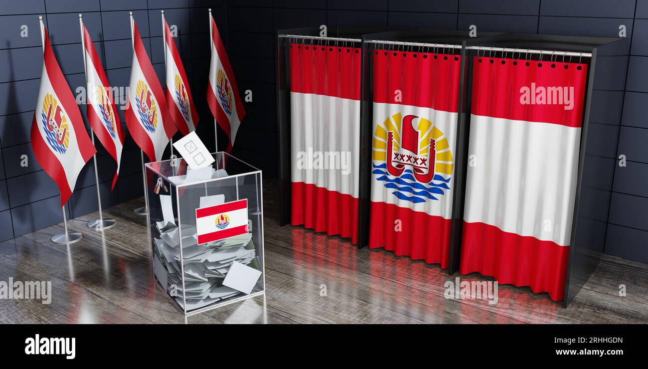 French Polynesia - voting booths and ballot box - election concept - 3D ...