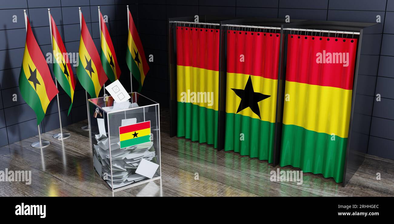 Ghana - voting booths and ballot box - election concept - 3D ...