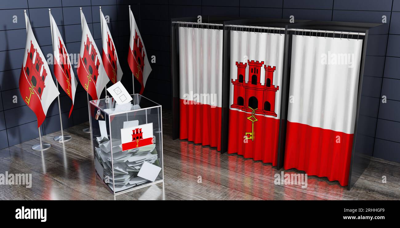 Giblartar - voting booths and ballot box - election concept - 3D ...