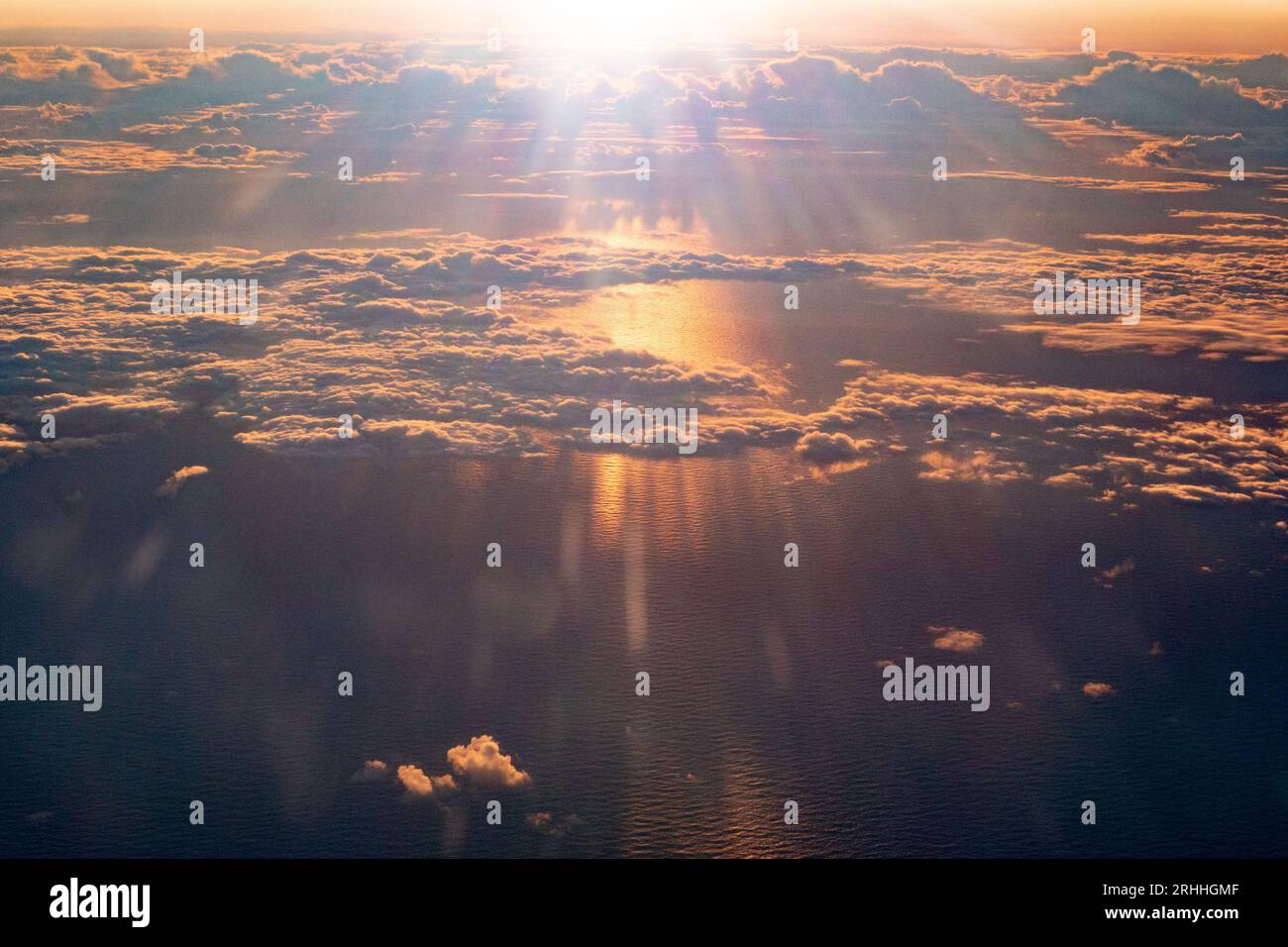 harmonic background in golden sunset with scenic ocean wiew and bright ...