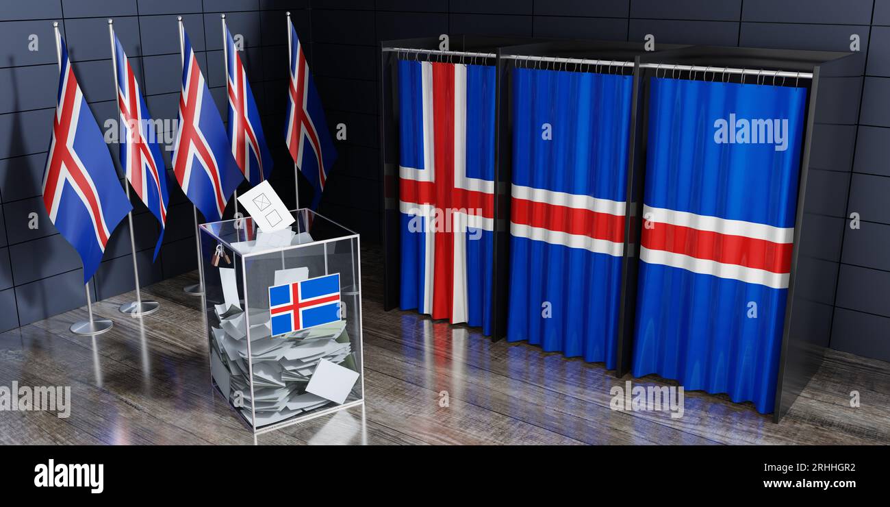 Iceland - voting booths and ballot box - election concept - 3D ...