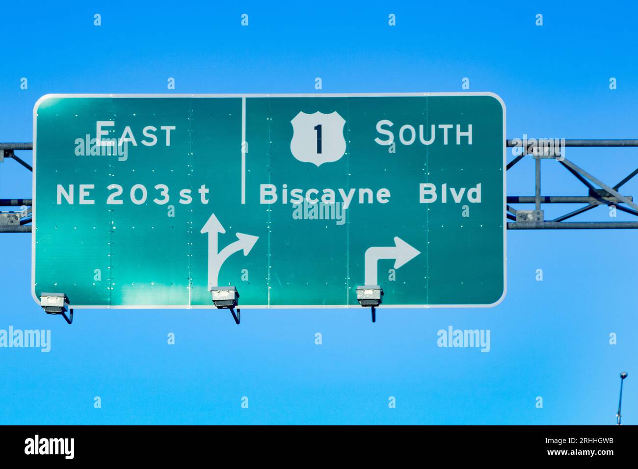 street sign highway no 1 direction Key Biscane Miami, USA Stock Photo ...