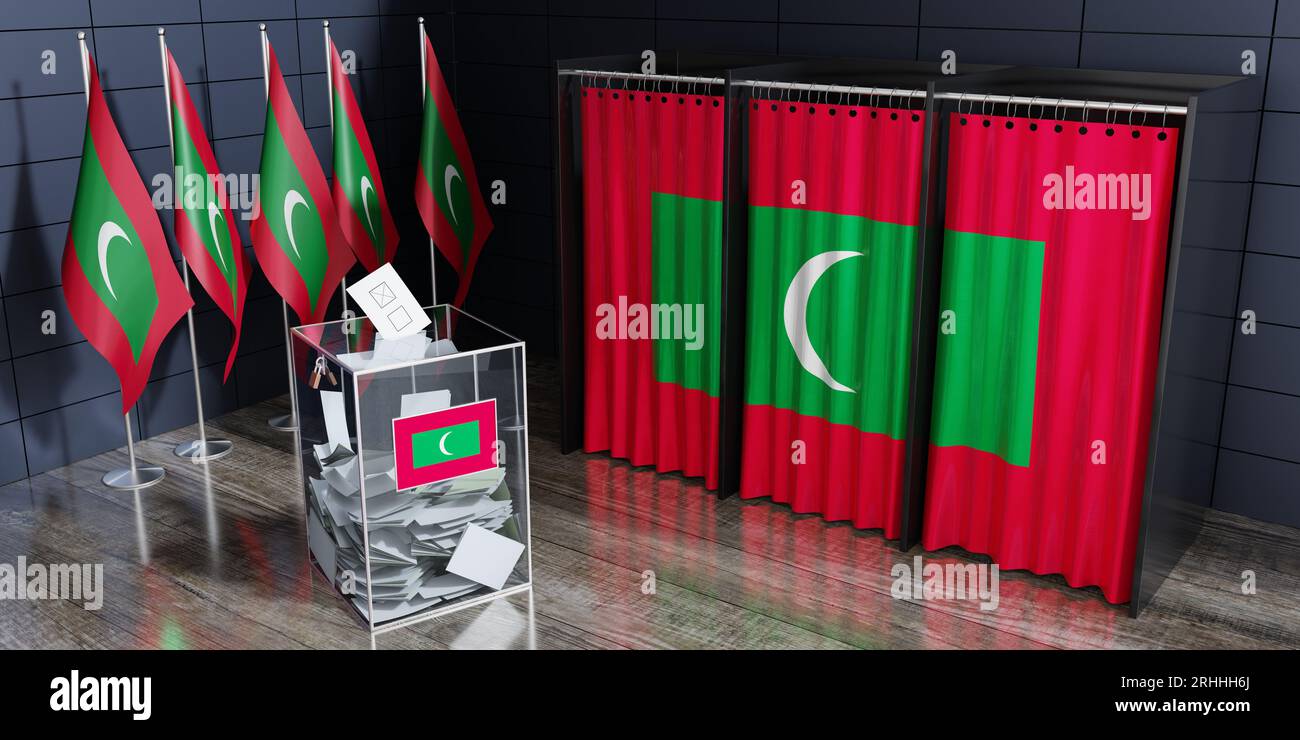 Maldives - voting booths and ballot box - election concept - 3D ...