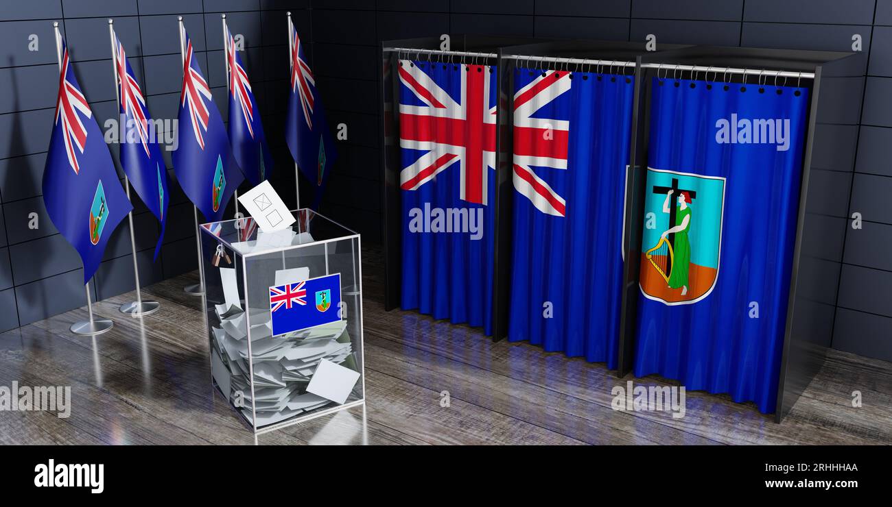 Montserrat - voting booths and ballot box - election concept - 3D ...