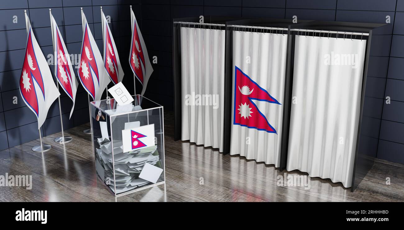 Nepal - voting booths and ballot box - election concept - 3D ...
