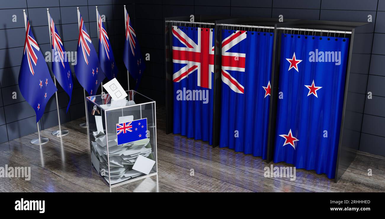 New Zealand - voting booths and ballot box - election concept - 3D ...