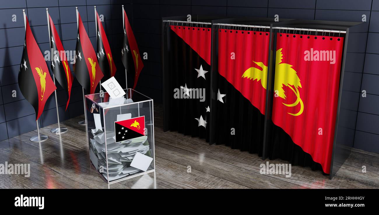 Papua New Guinea - voting booths and ballot box - election concept - 3D ...