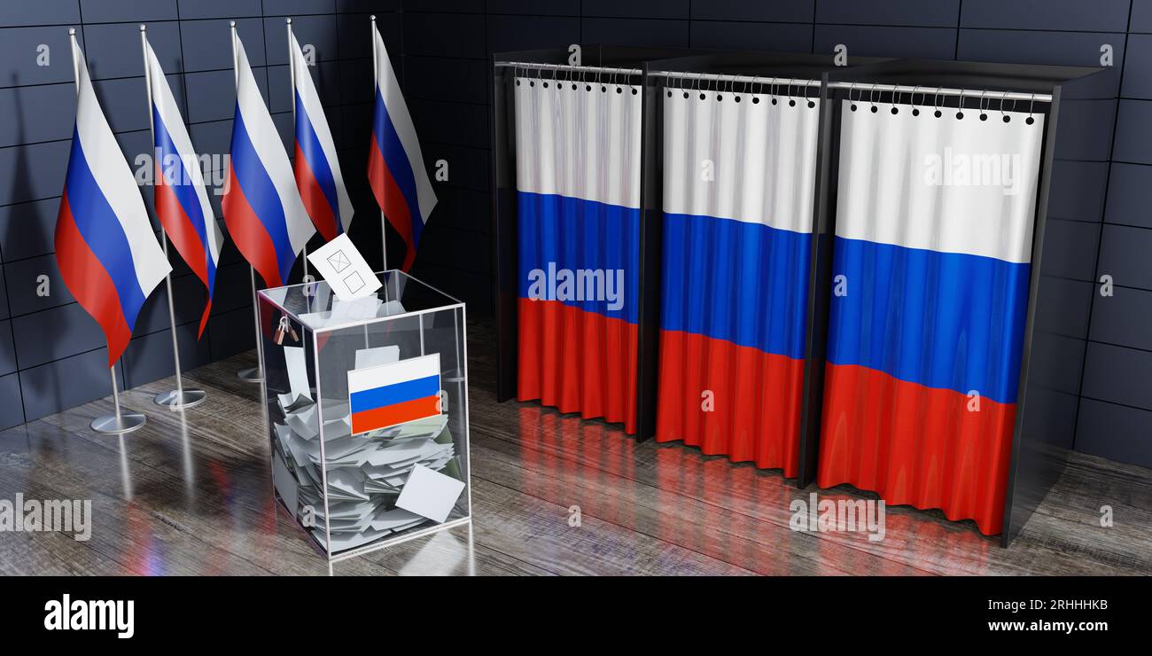 Russia - voting booths and ballot box - election concept - 3D ...