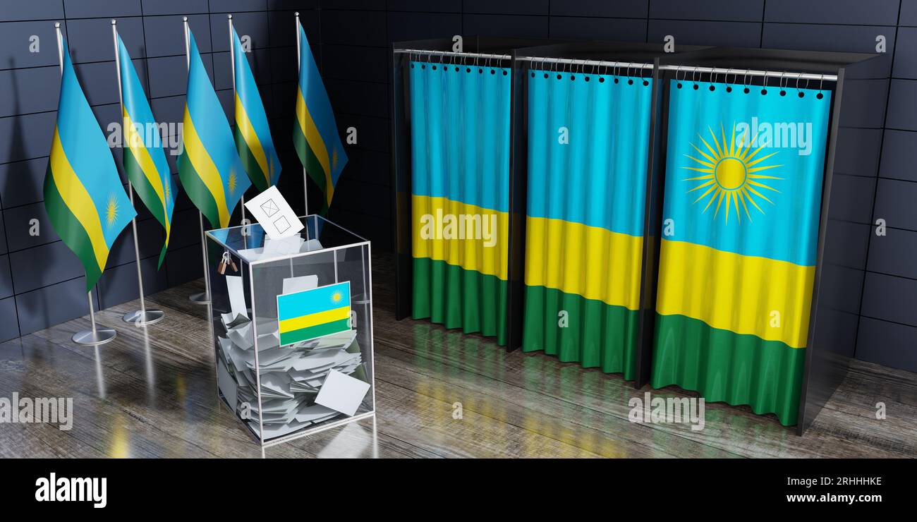Rwanda - voting booths and ballot box - election concept - 3D ...