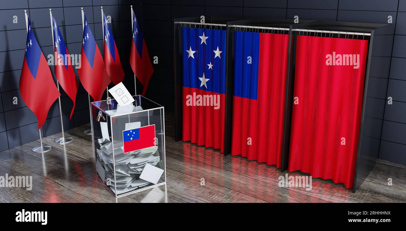Samoa - voting booths and ballot box - election concept - 3D ...